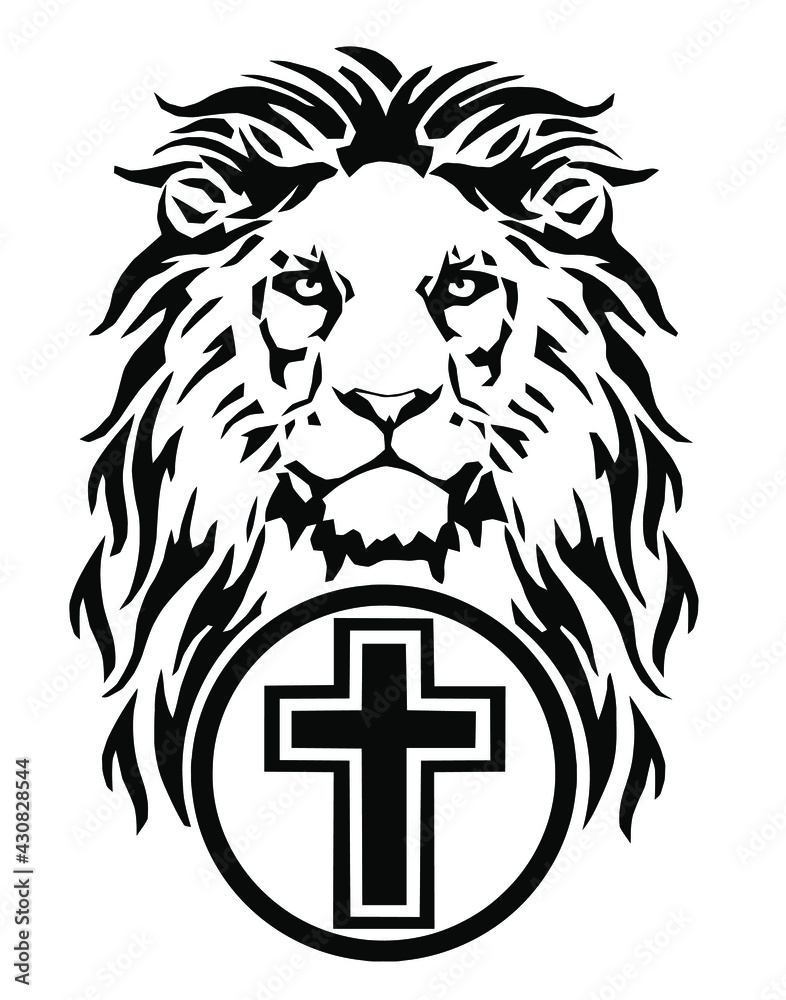 The Lion's head and the symbol of Christianity - the catholic cross ...