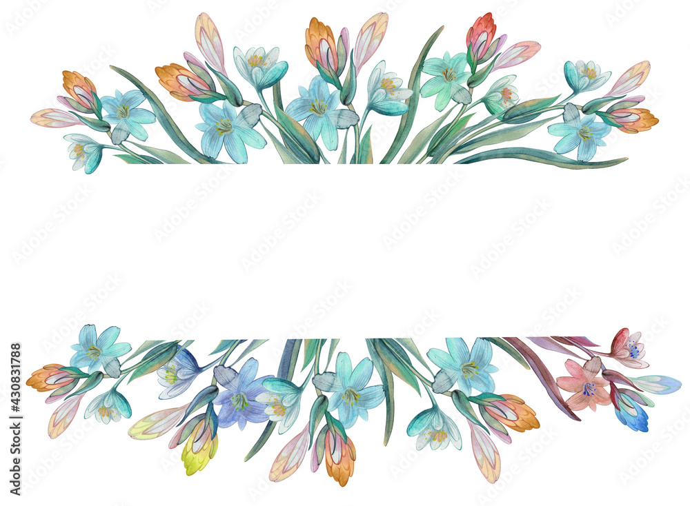 .Watercolor floral border, rectangular frame made of colorful bright ...