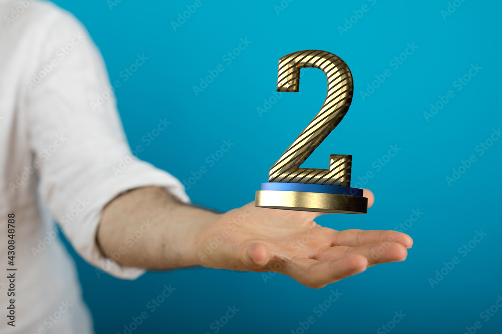 2nd two award in hand 3d Stock Photo | Adobe Stock