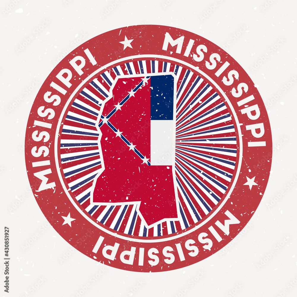 Mississippi round stamp. Logo of us state with state flag. Vintage ...