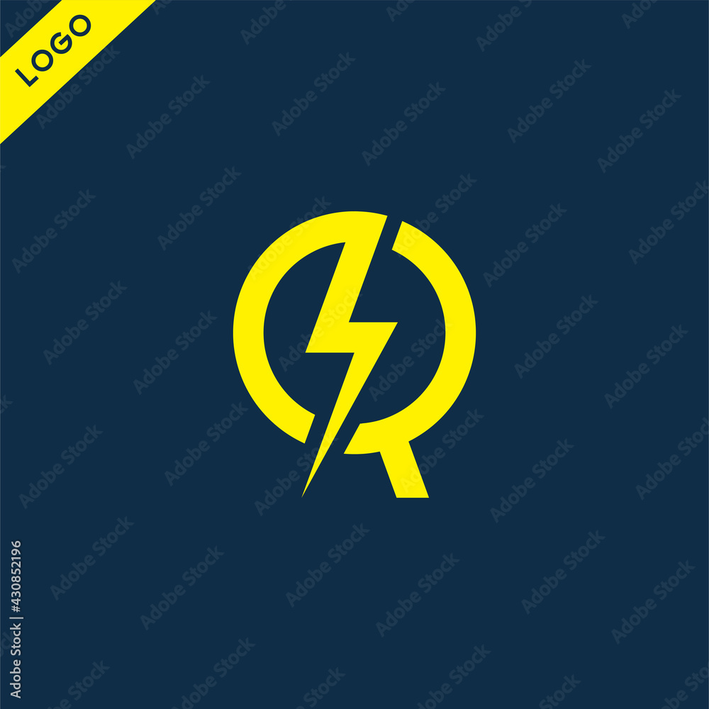 The letter R logo with lightning in the middle, the flash yellow color ...