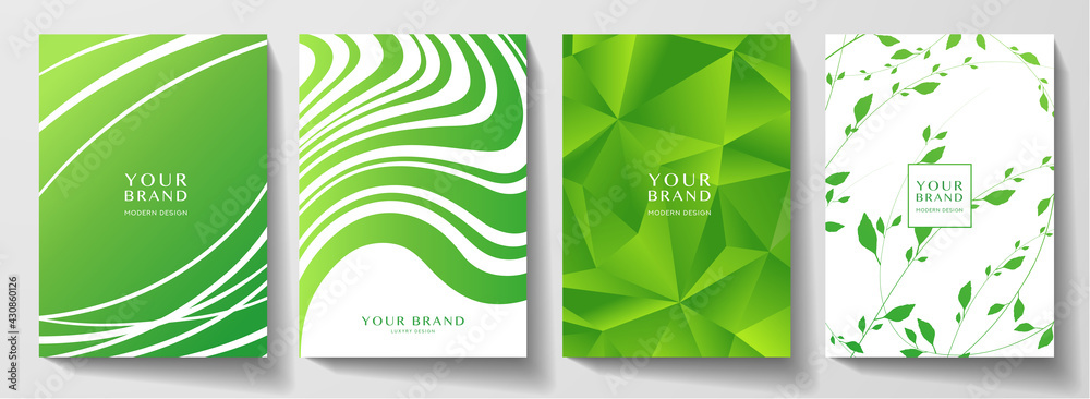 Green cover design set with geometry abstract pattern, wavy line, green ...