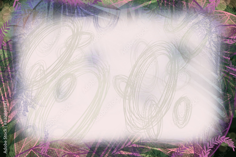 Scribble Free form Border design Abstract artwork with Tropical leaves ...