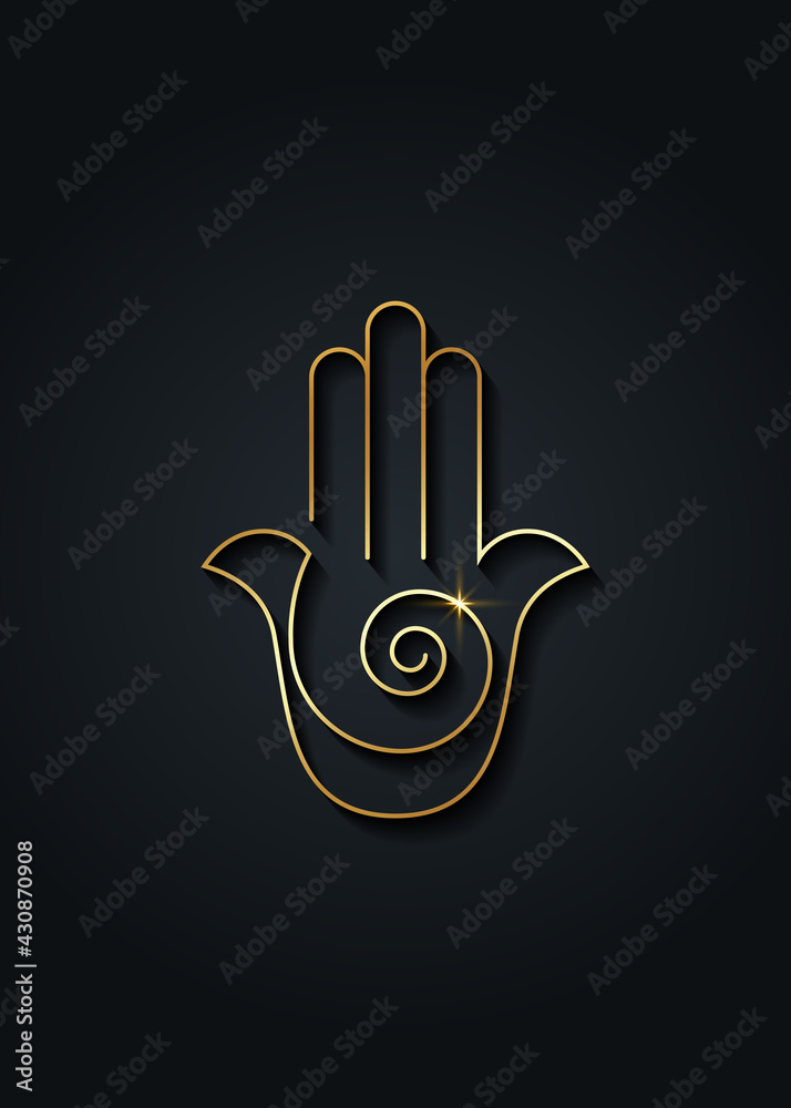Hamsa hand Spiral icon. Gold Line Art vector Jewish religious sign ...
