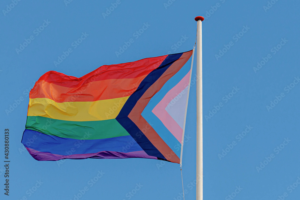 Progress Pride Flag New Design Of Rainbow Flag Waving In The Air With