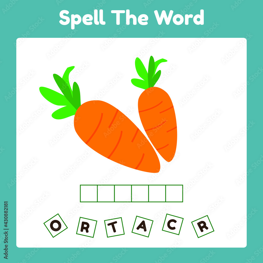 Spelling Word Scramble Game Template carrot. Perfect for Kids Activity ...