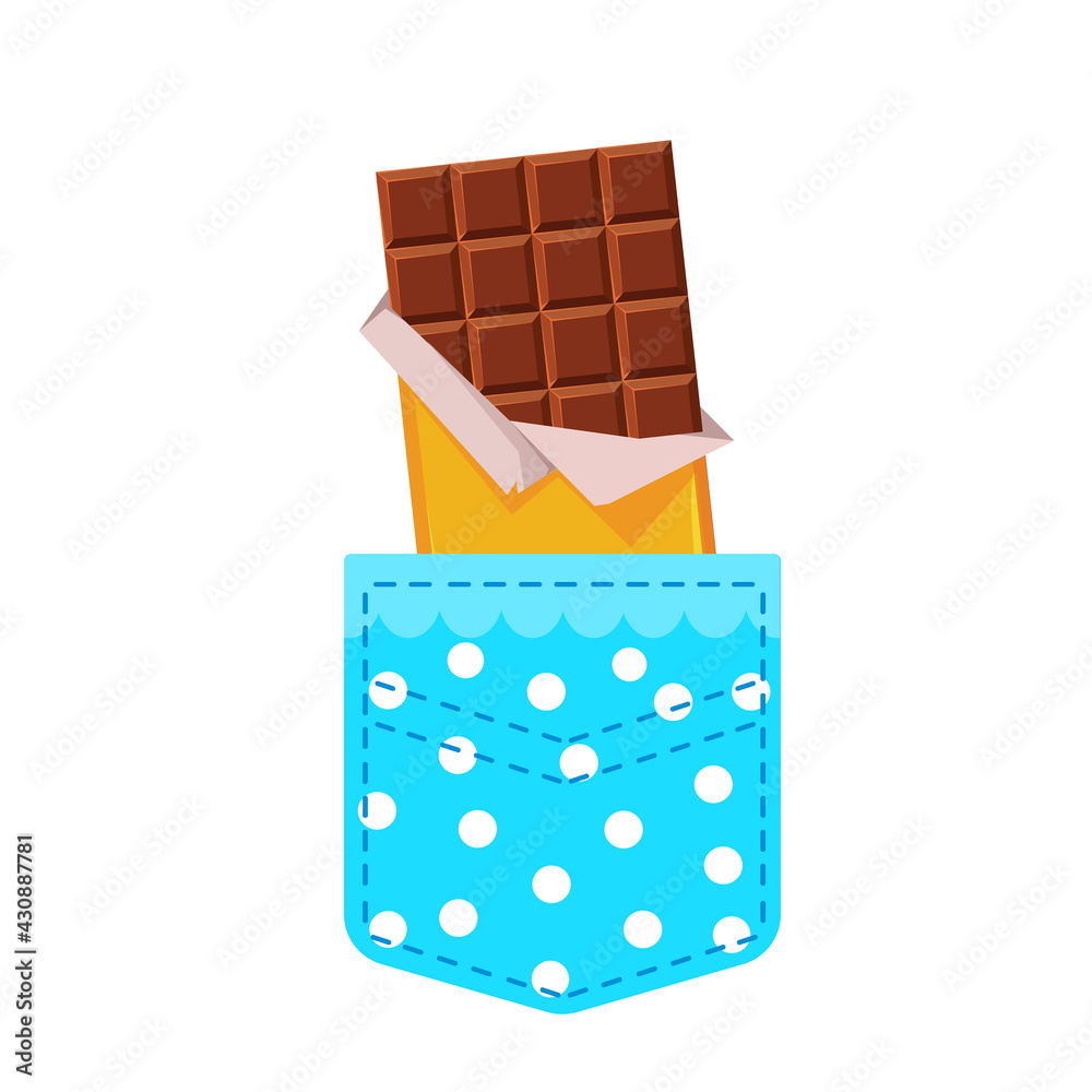Chocolate in a blue pocket. Vector illustration in cartoon style ...