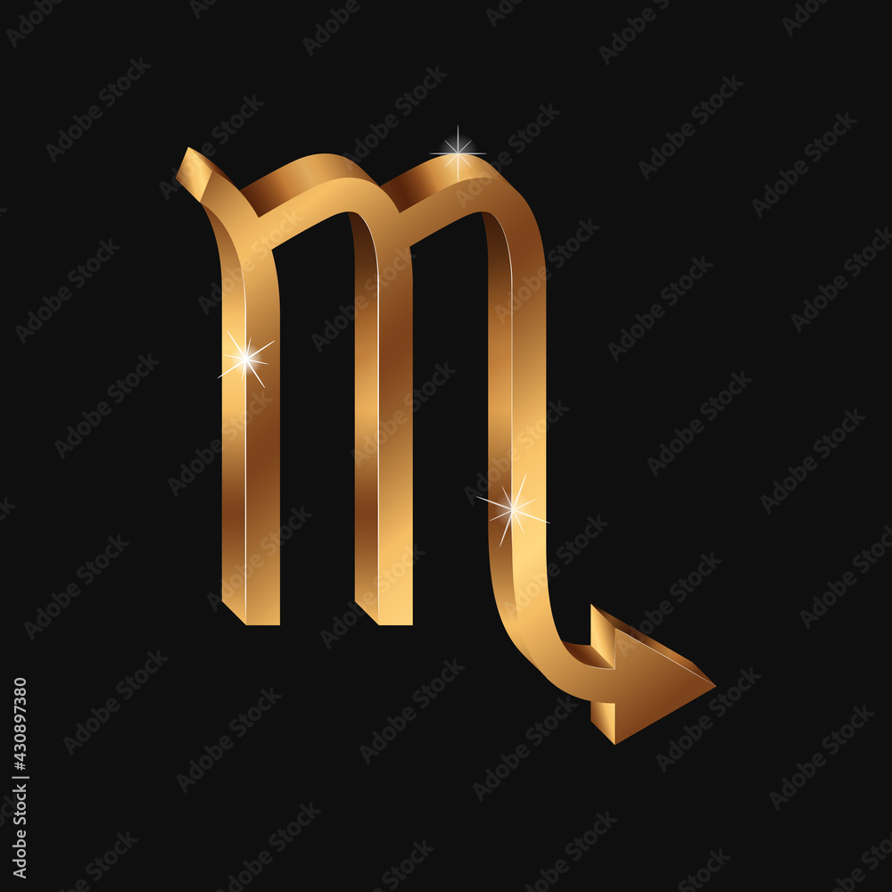Vetor de Vector realistic golden Scorpio sign. 3d Zodiac symbol ...
