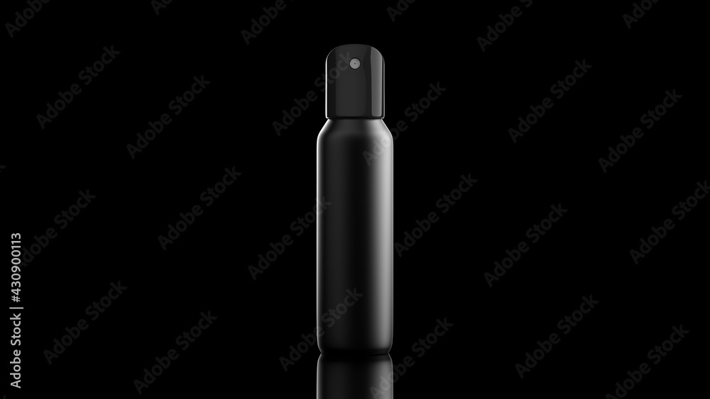 Black blank aluminum spray can on black background. The black template ...