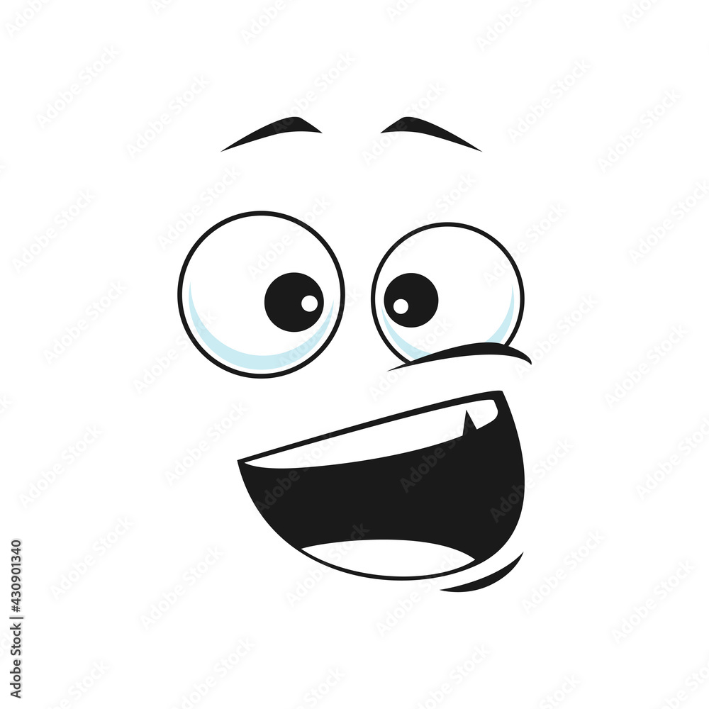 Happy smiling emoji with big eyes and broad open mouth isolated. Vector ...