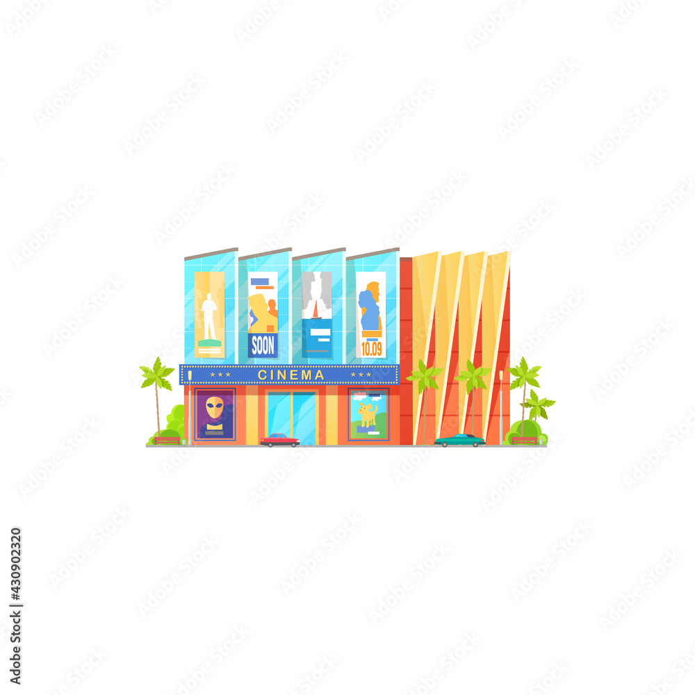 Cinema building, movie theater entrance facade, vector exterior of ...