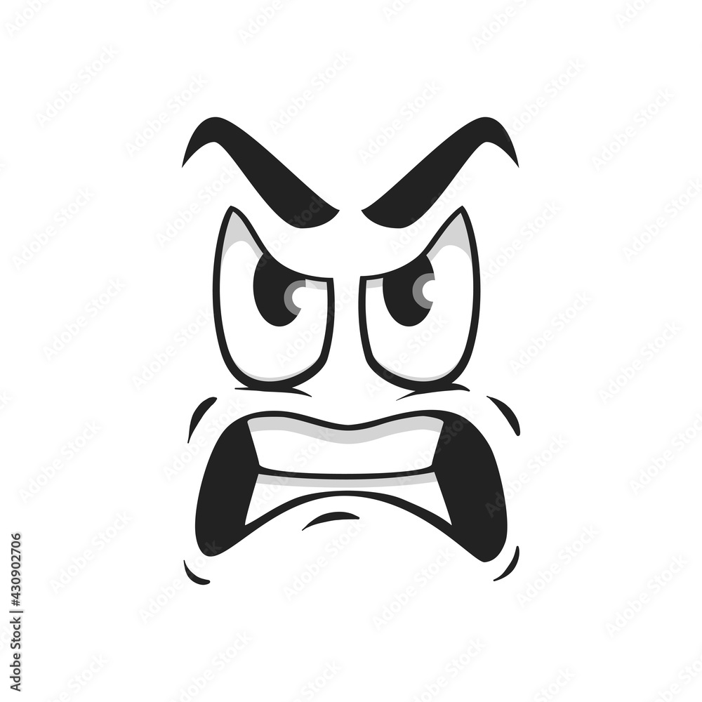 Cartoon face vector icon, emoji with angry eyes and gnash teeth ...