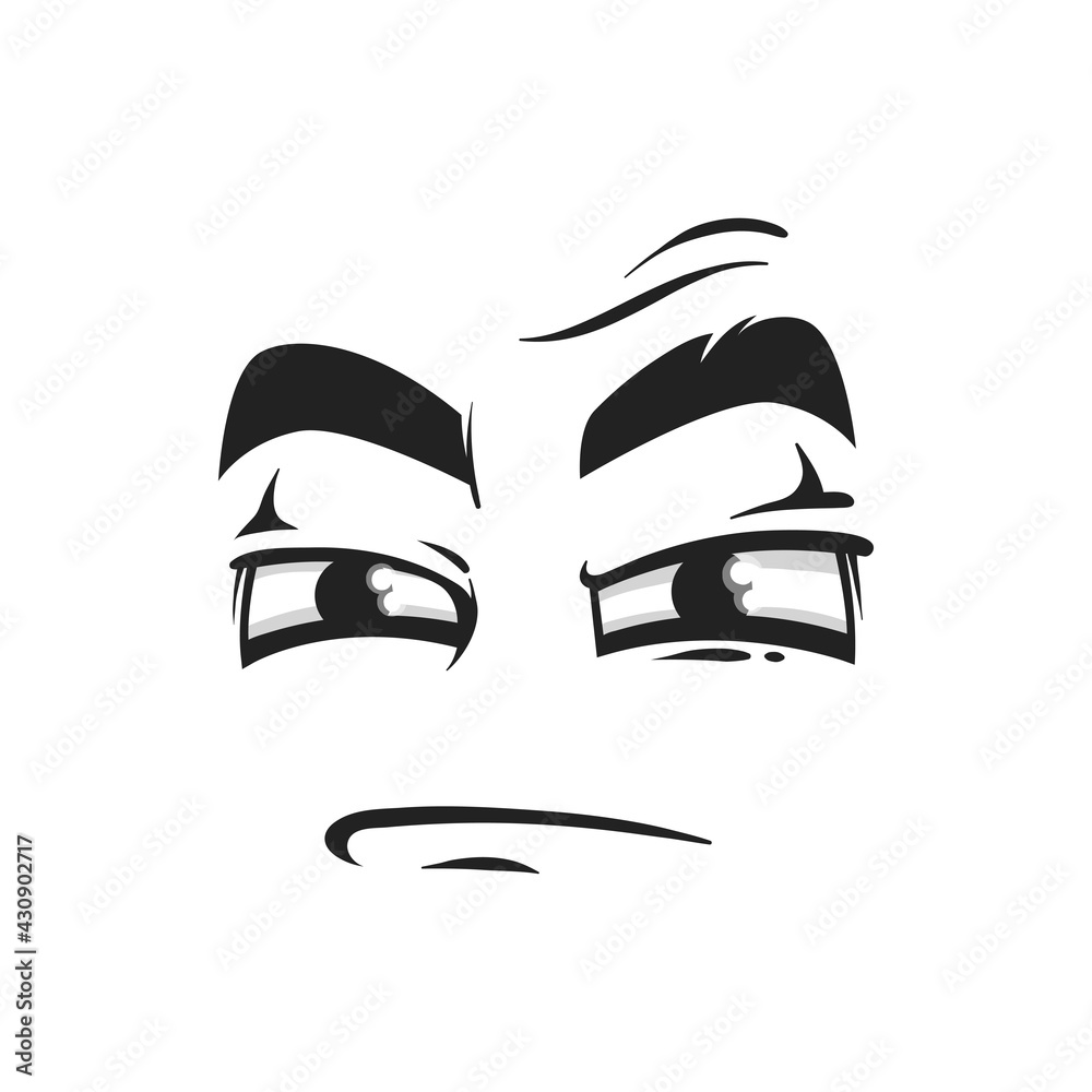 Cartoon face vector icon, suspecting emoji with squinted eyes and ...