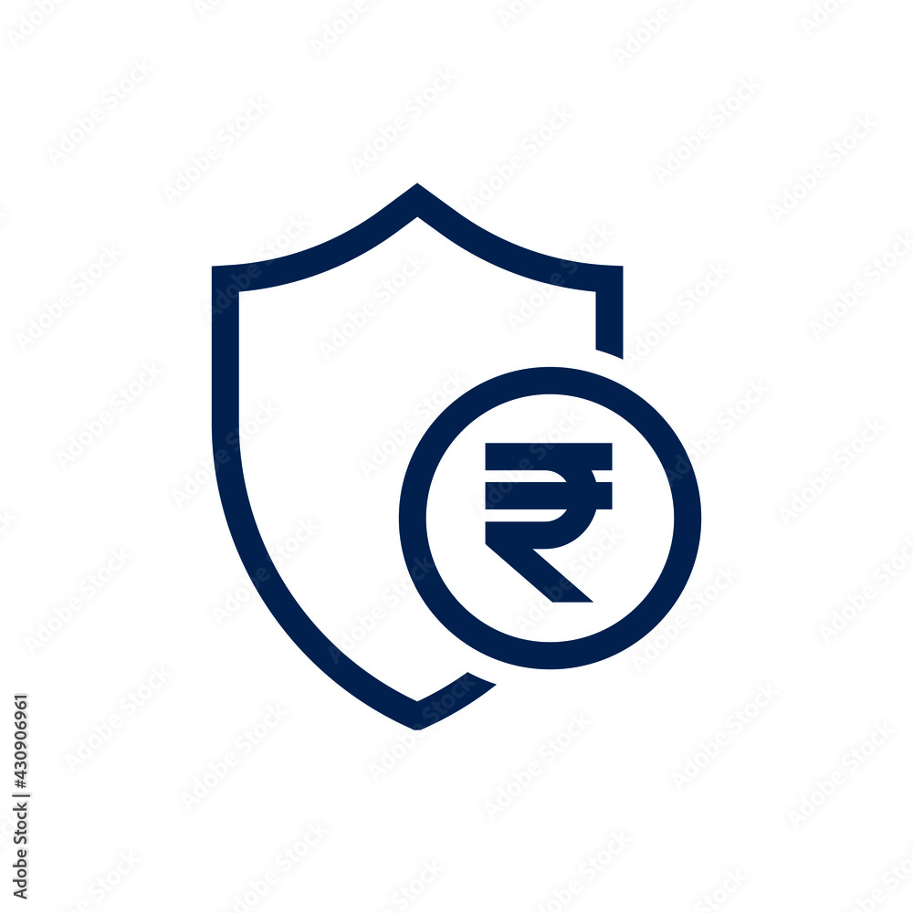 Money Protection. Payment security. Rupee currency sign with a shield ...