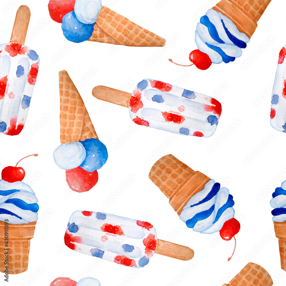 Watercolor seamless hand drawn pattern for patriotic 4th fourth of July ...