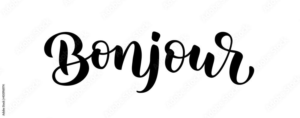 Bonjour word lettering. French hello text. Hand drawn bonjour quote ...