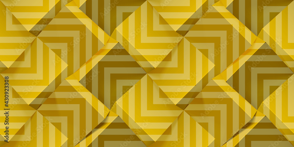Golden seamless geometric pattern. Realistic 3d cubes with strips ...
