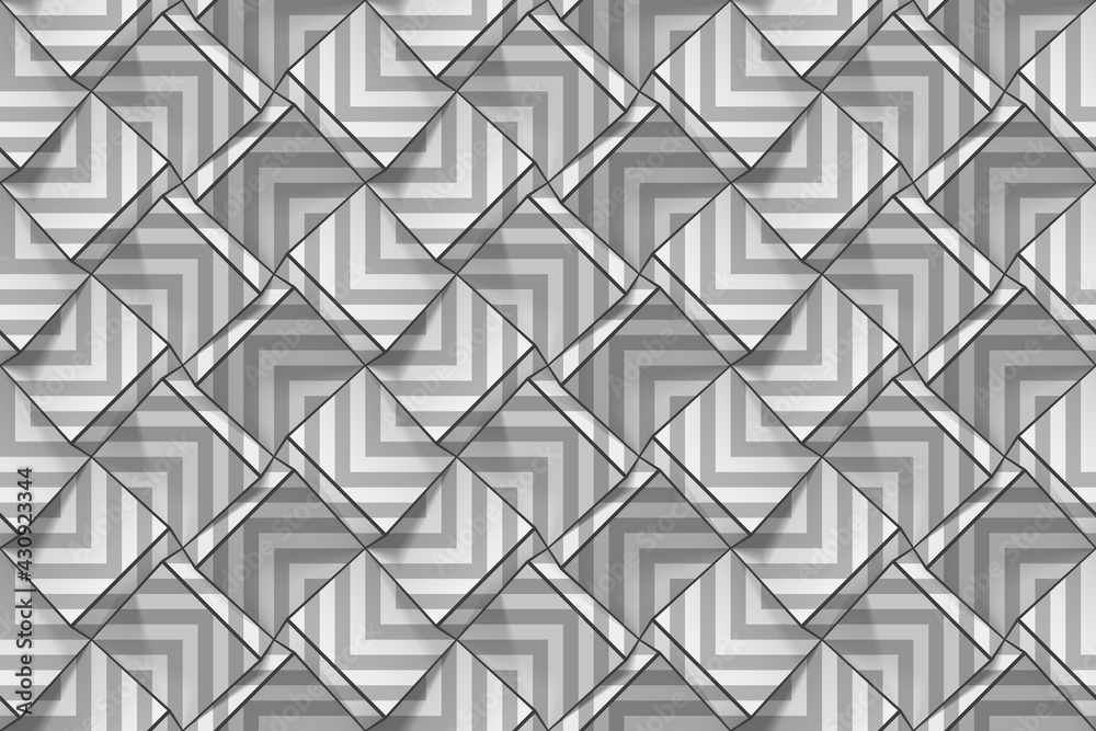Light gray seamless geometric pattern with strips. Volume cubes with ...