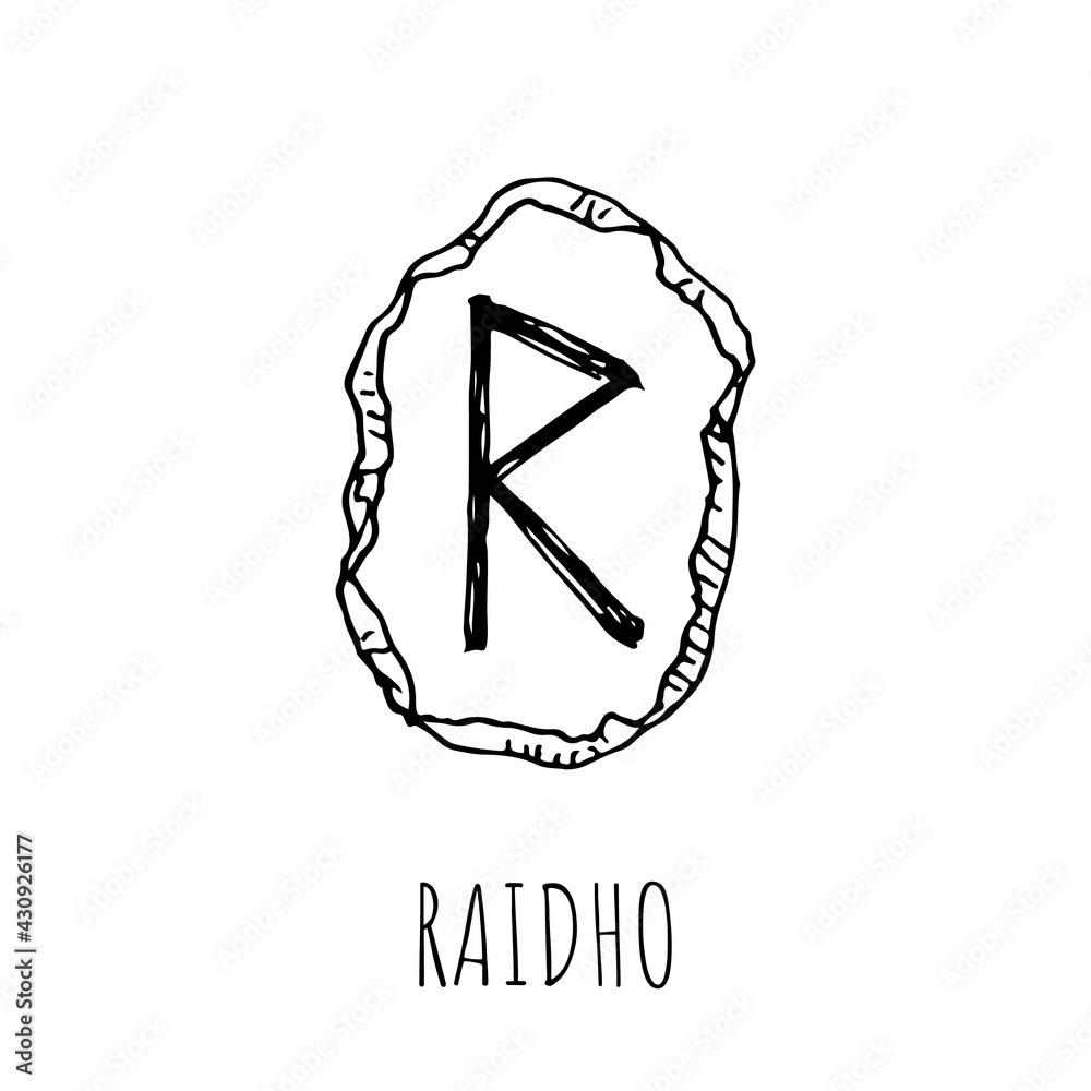Raidho rune written on a stone. Vector illustration. Isolated on white ...
