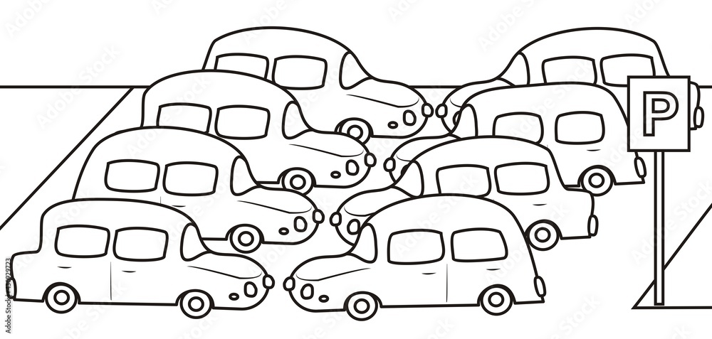 cars, parking lot, coloring book, vector illustration Stock Vector ...