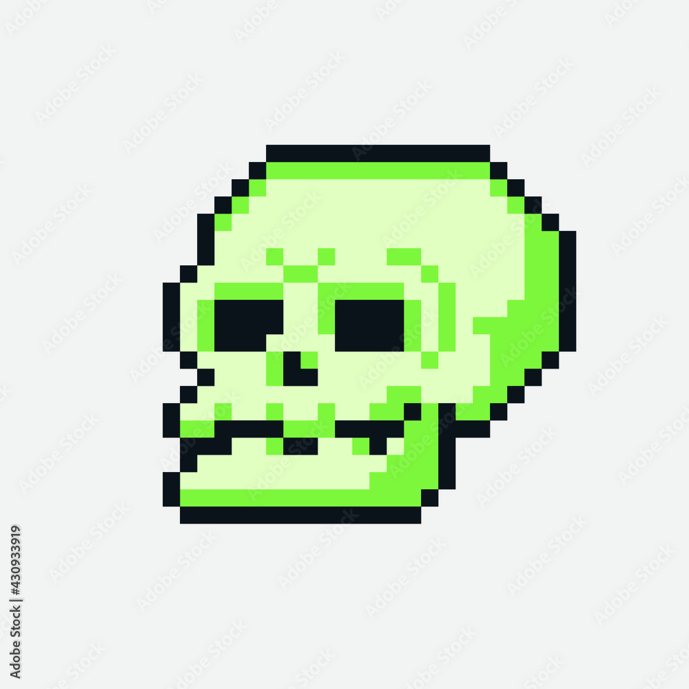 Human skull pixel art icon, isolated on white background vector ...