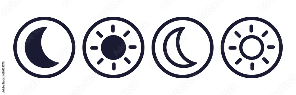Light and Dark mode buttons vector set. Isolated light, dark, night ...