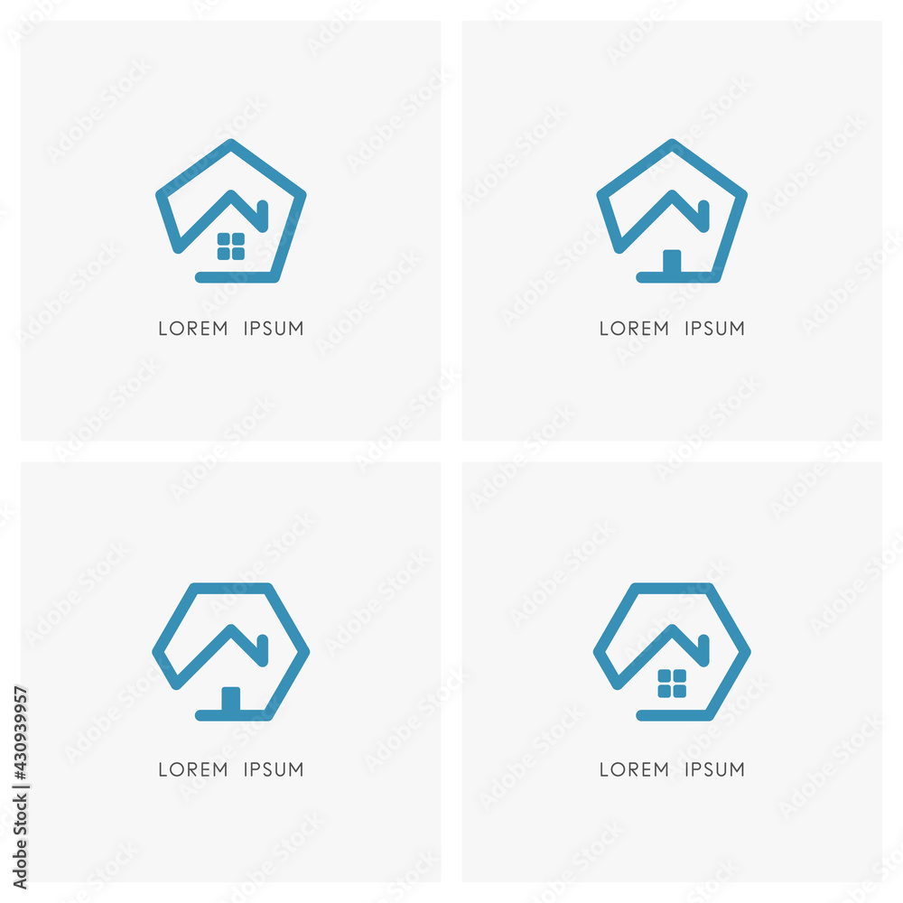 Home outline logo set. House with window, front door and chimney on the ...