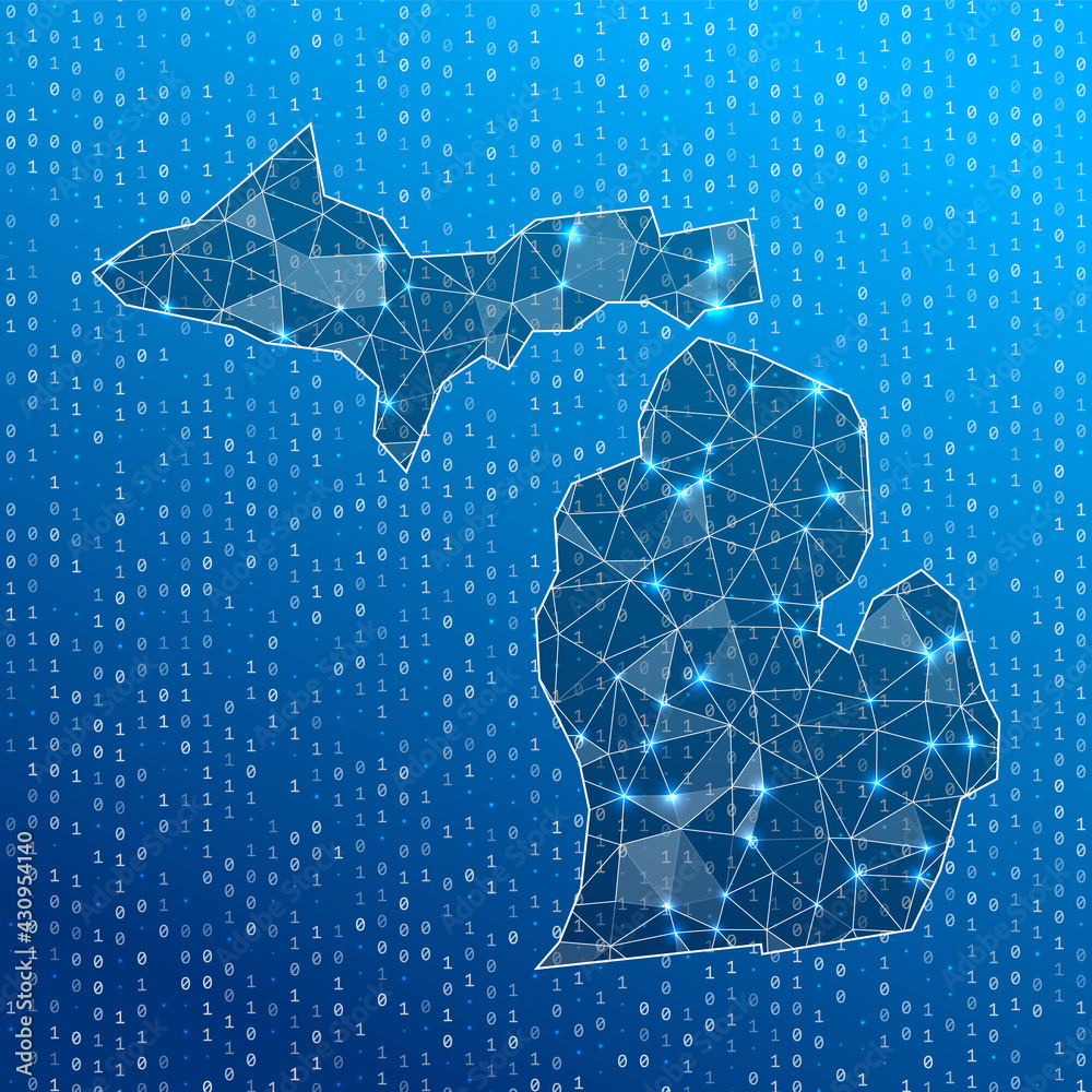 Network map of Michigan. Us state digital connections map. Technology ...