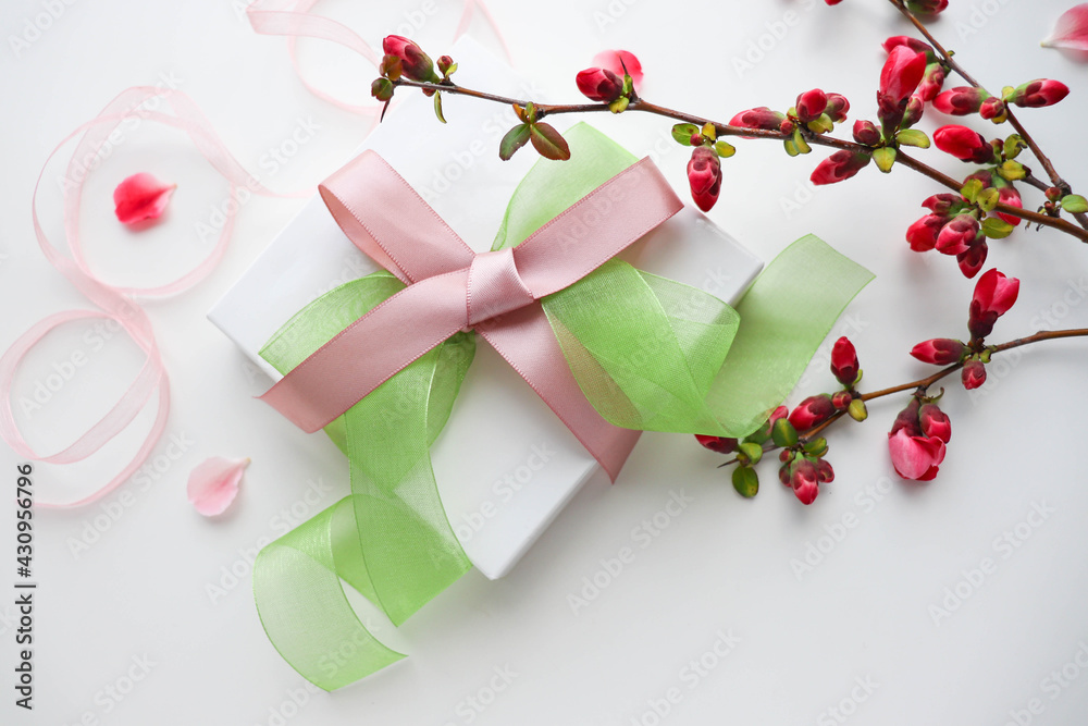 greeting card design. flower frame and gift box. congratulation ...