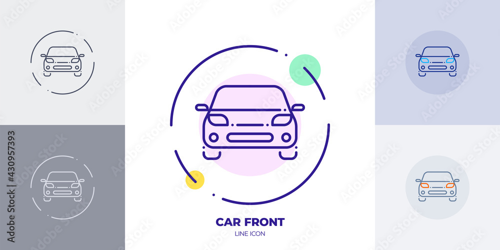 Car front line art vector icon. Outline symbol of automobile transport ...