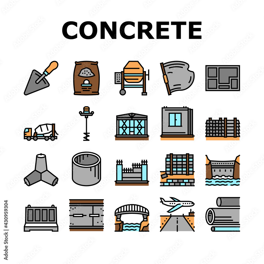 Vetor de Concrete Production Collection Icons Set Vector. Road And ...