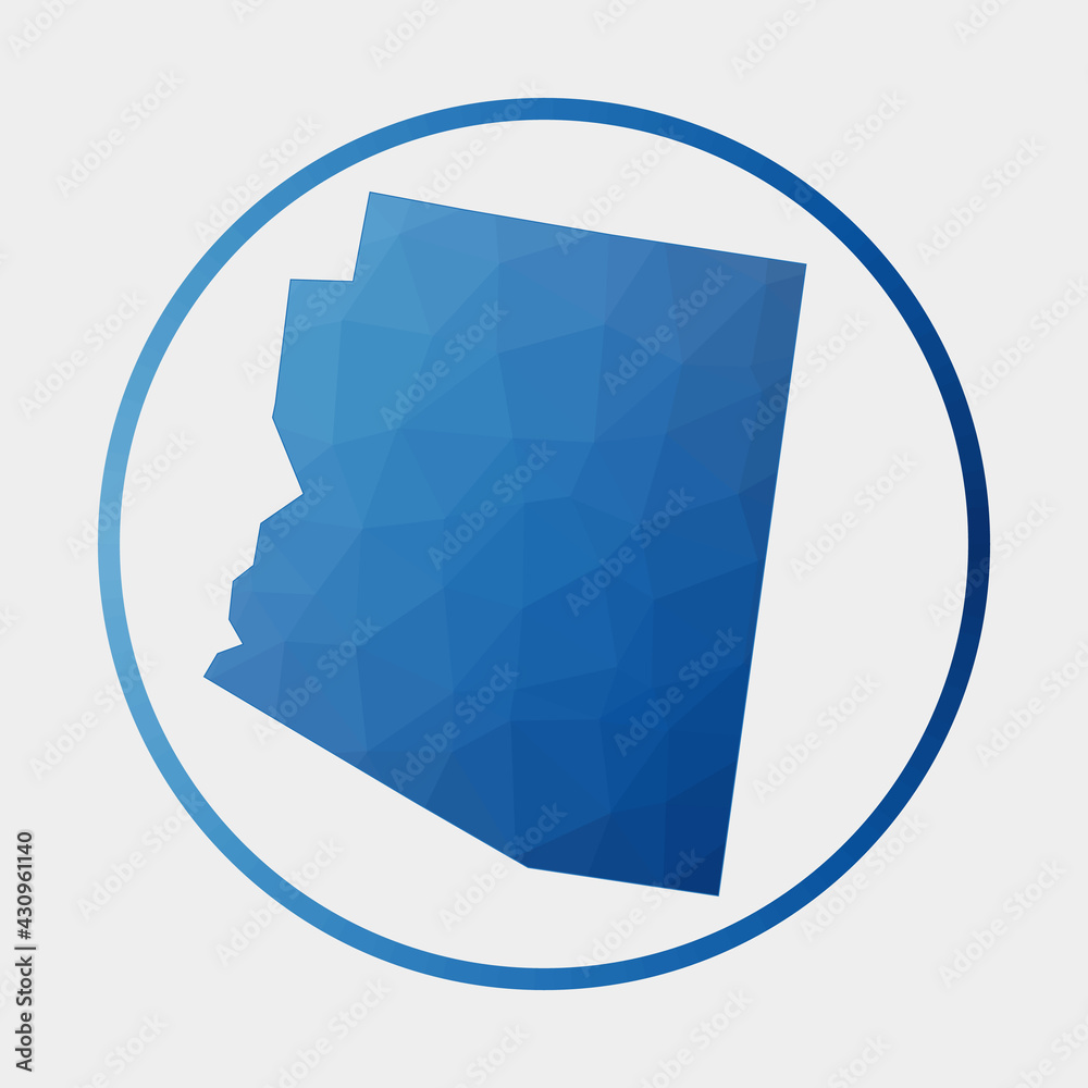 Arizona icon. Polygonal map of the us state in gradient ring. Round low ...