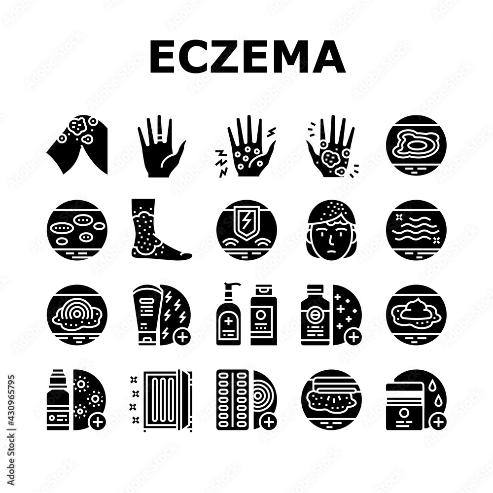 Eczema Disease Treat Collection Icons Set Vector. Nummular And ...