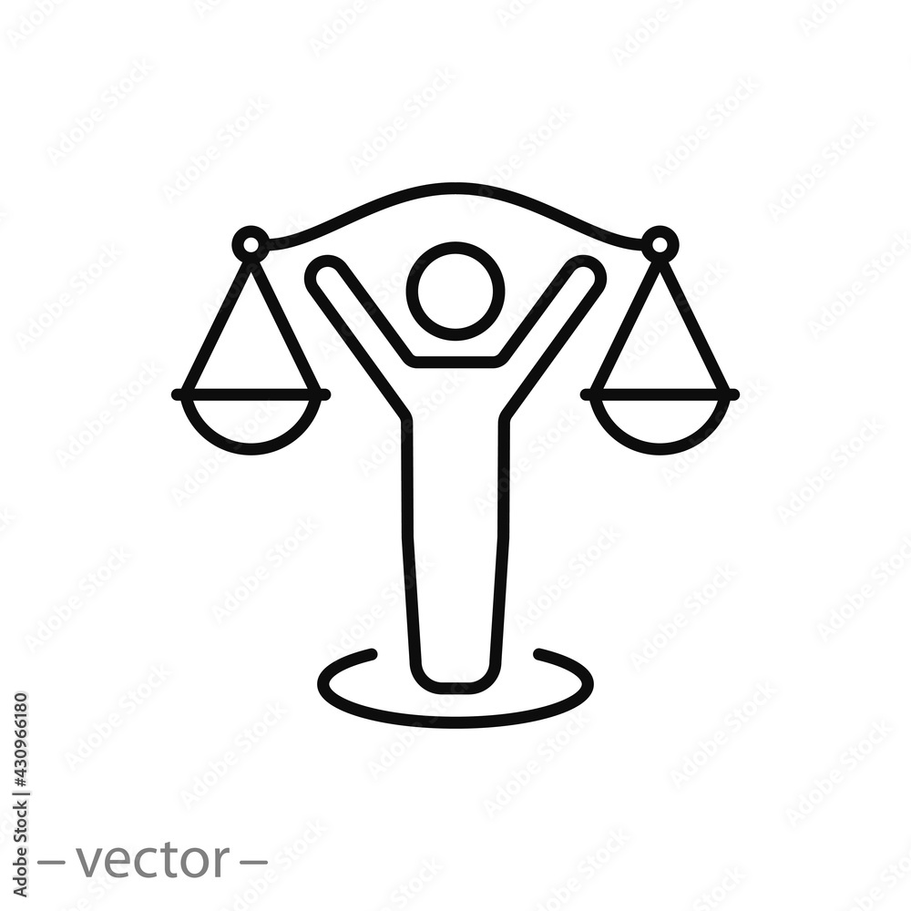 ethic balance icon, man with scale, principle justice or moral, code ...