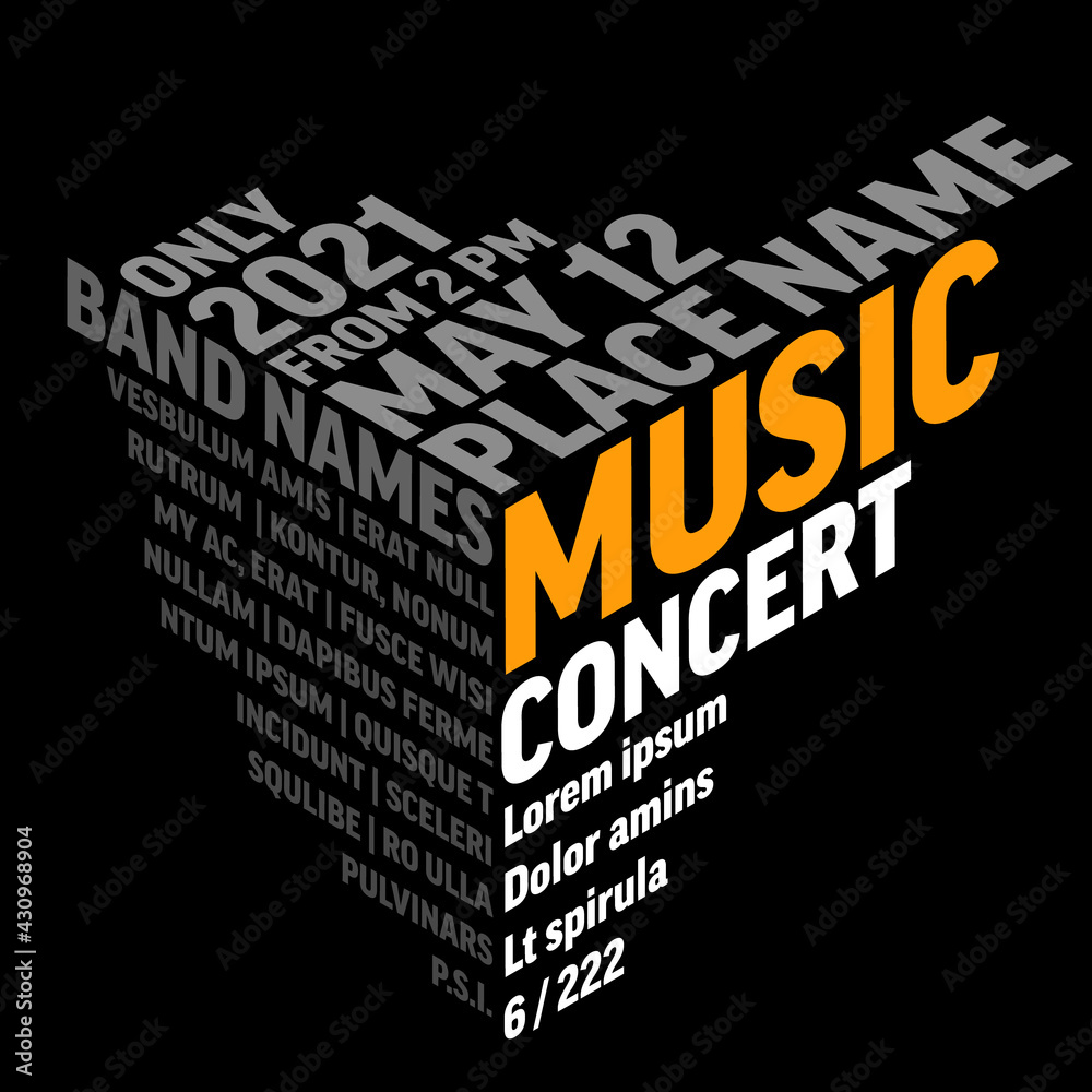 Music concert isometric 3d text on the corner edge poster Stock Vector ...