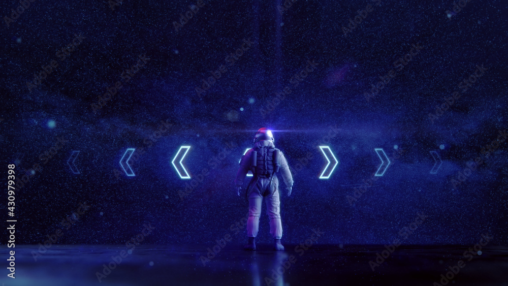 Astronaut in virtual space with abstract navigation display ...