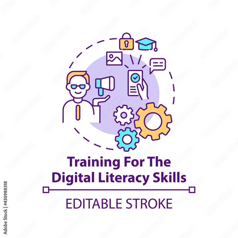 Training for the digital literacy skills concept icon. Navigating ...