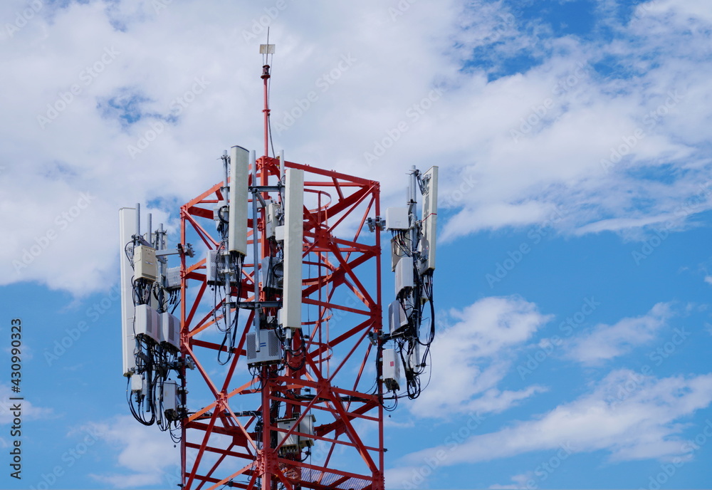 Telecommunication tower of 4G and 5G cellular. Macro Base Station. 5G radio network ...