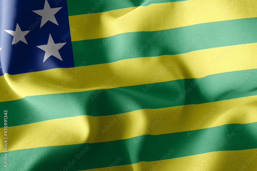 3D illustration flag of Goias is a state of Brazil. Waving on th ...