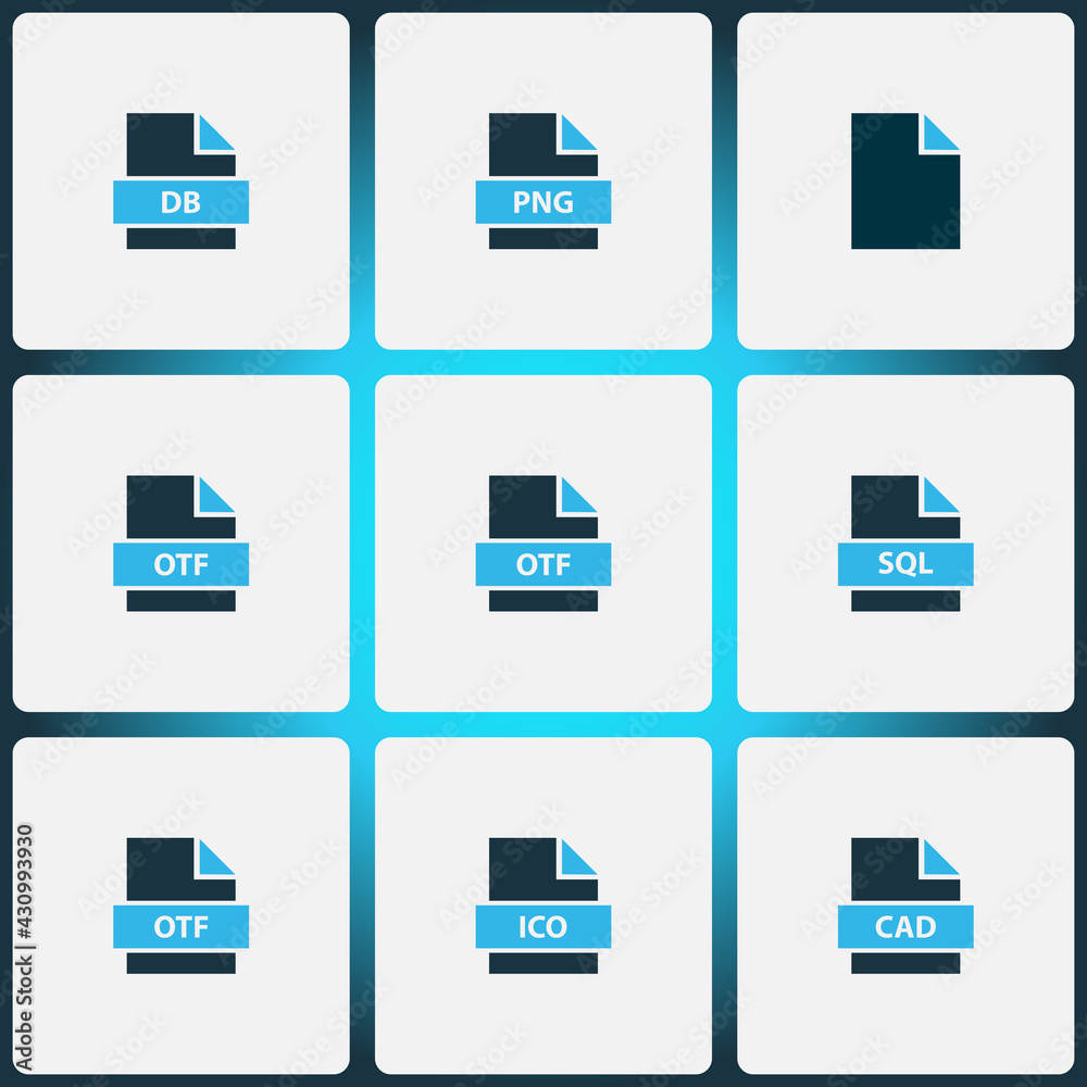 Vetor de File icons colored set with otf, file png, file db and other ...
