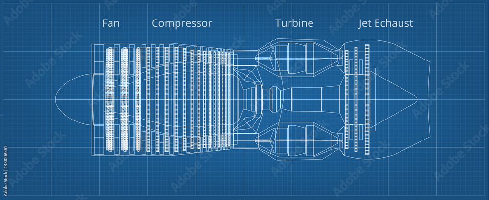 Commercial Airplane Jet Engine Blueprint Side View Stock Vector | Adobe ...
