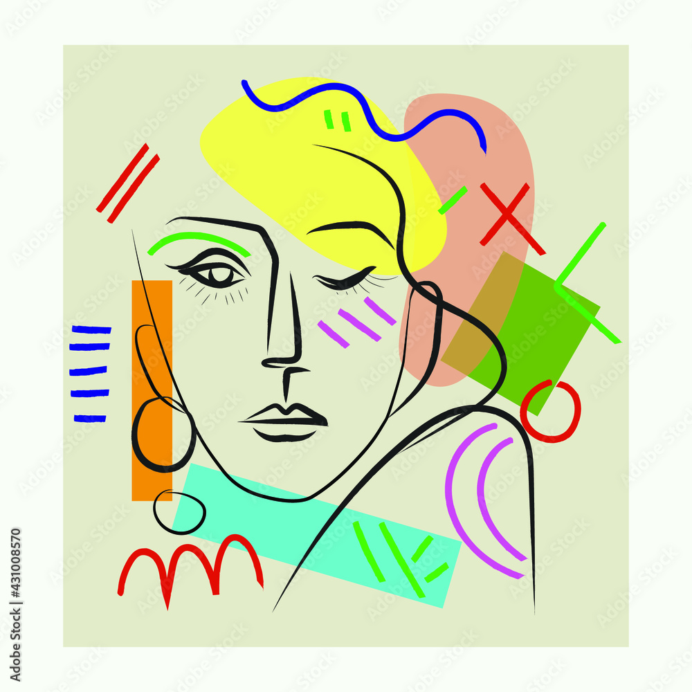 Abstract line face character vector illustration. Rough,sketch, line ...
