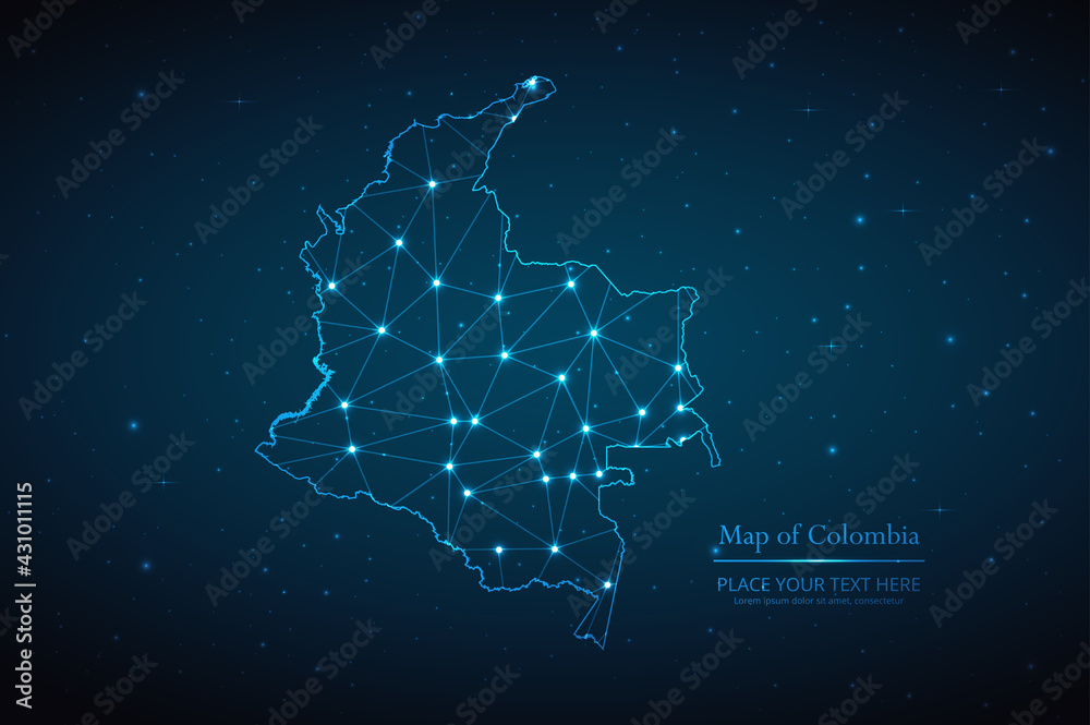Abstract map of Colombia geometric mesh polygonal network line ...