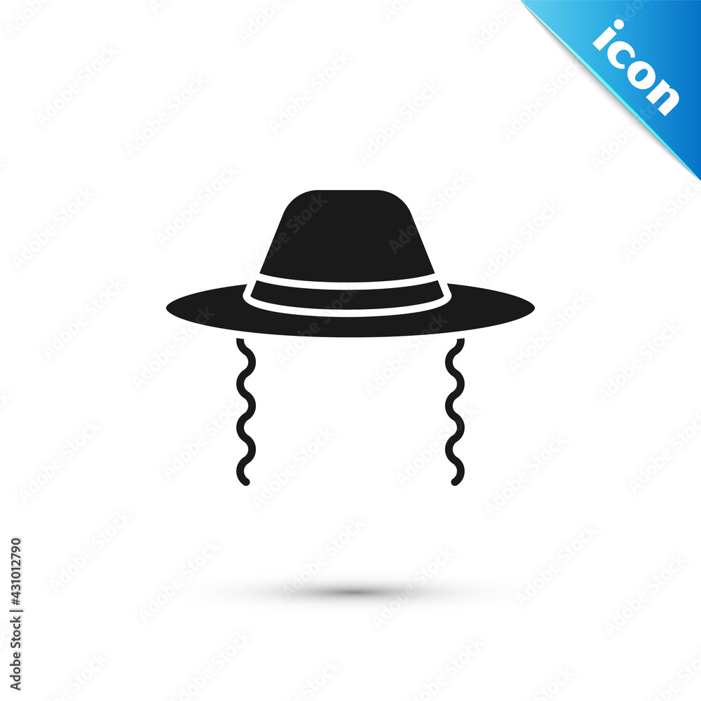Grey Orthodox jewish hat with sidelocks icon isolated on white ...