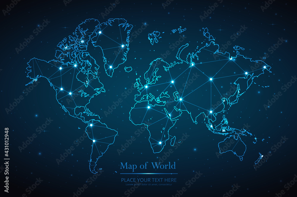 Abstract map of World geometric mesh polygonal network line, structure ...