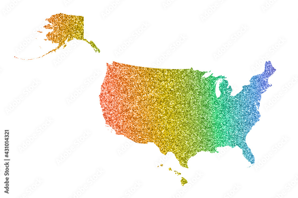 Bright rainbow USA patriotic clip art. Map with glitter texture on ...