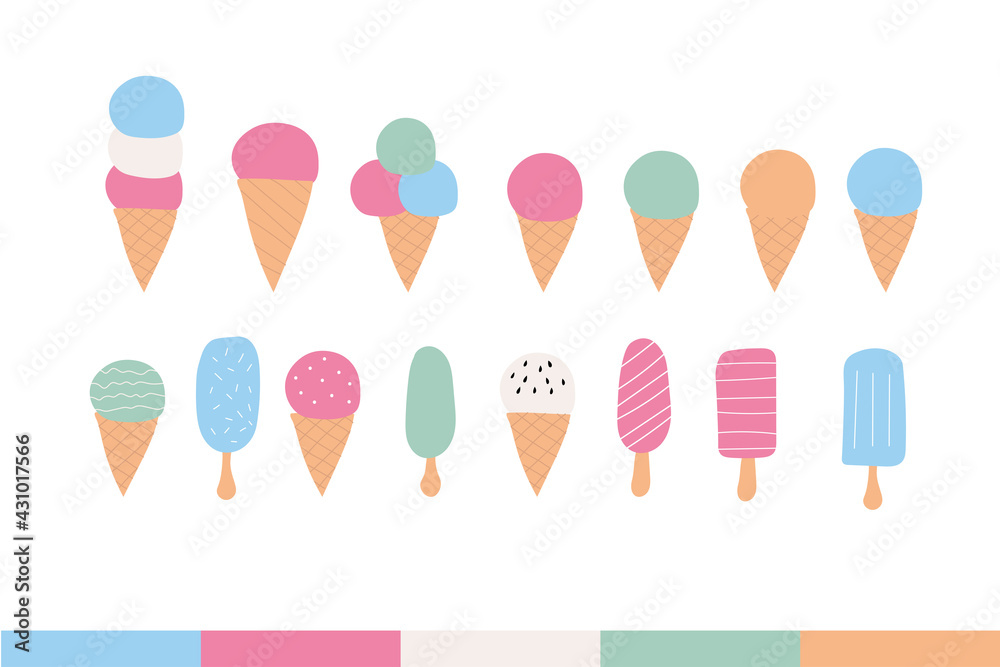 Set of ice cream elements in a cone. Sweet summer delicacy with ...