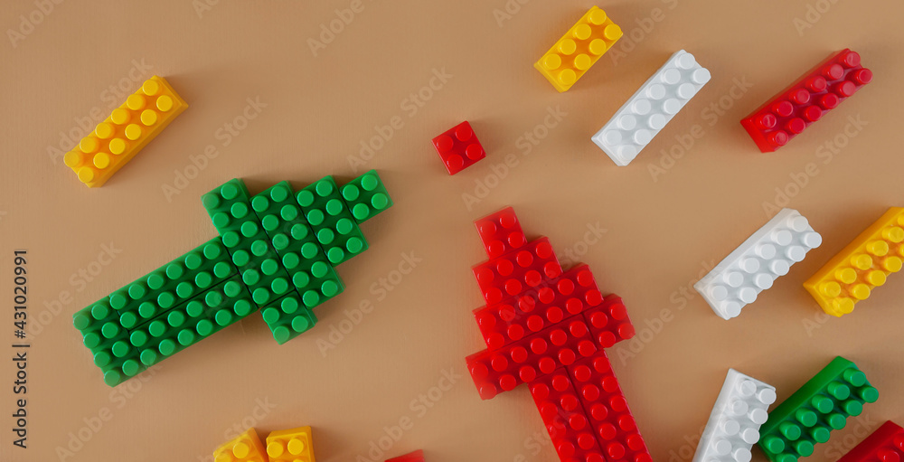 two computer cursors or directional arrows made of Lego parts and lego ...