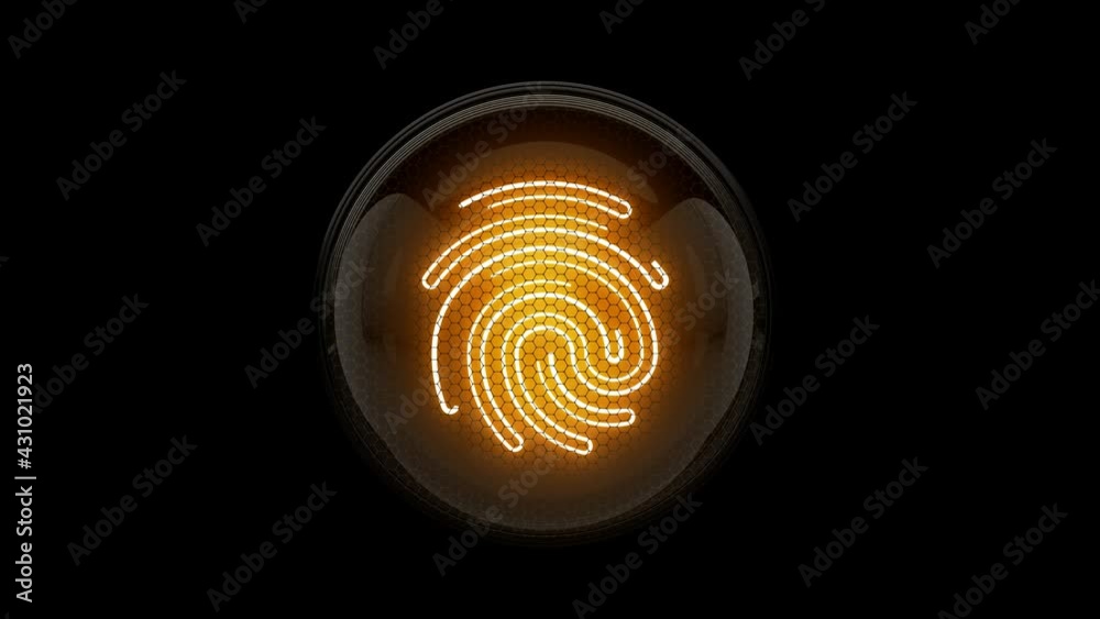 Yellow Fingerprint. fingerprint icon. Loop animation. Nixie tube ...