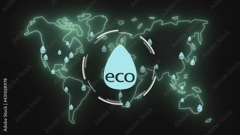 World map with water drop symbol. Worldwide water supply, nature ...